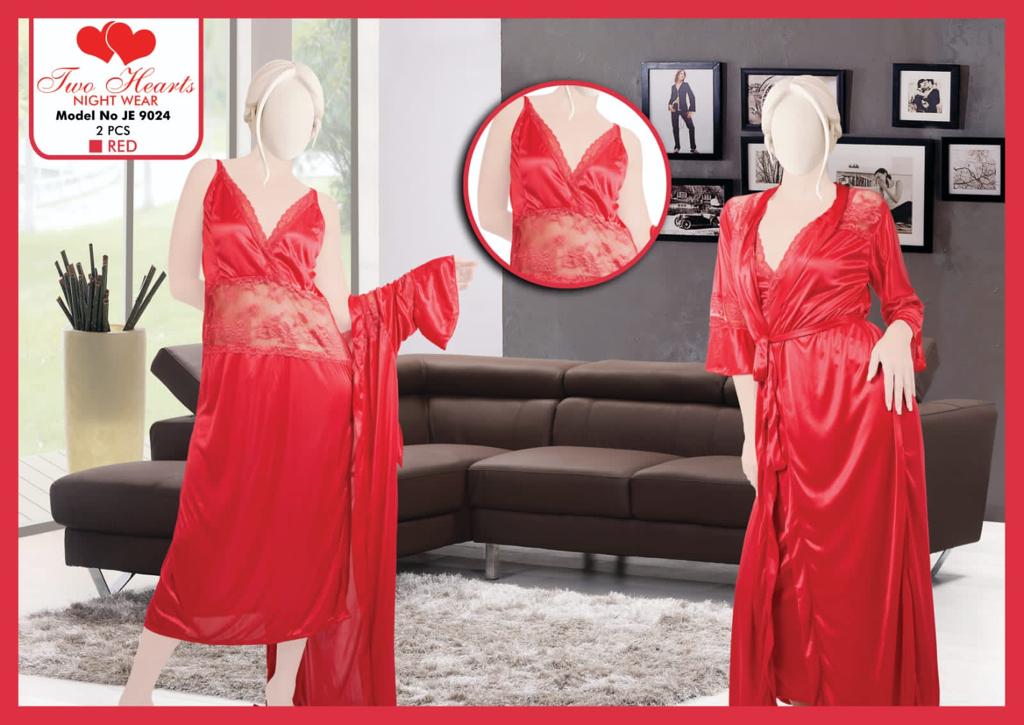 Women's Two Hearts 2 Piece gown Bridal Nighty (JE 9024) – silkynsoft.com